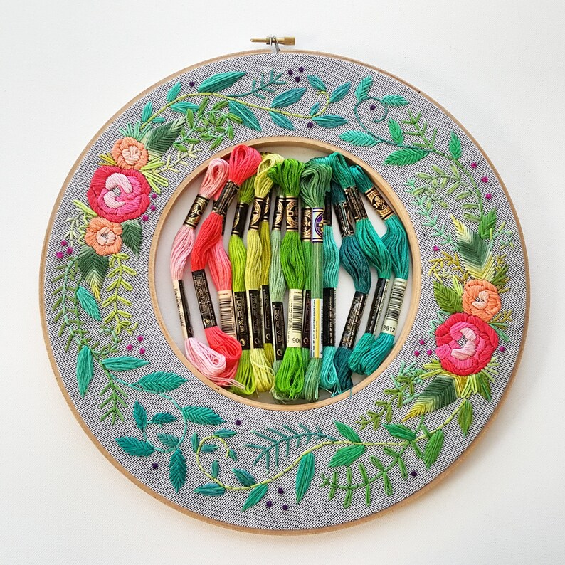 Hand Embroidery Kit Rainbow Roses Double Hoop Wreath - Etsy