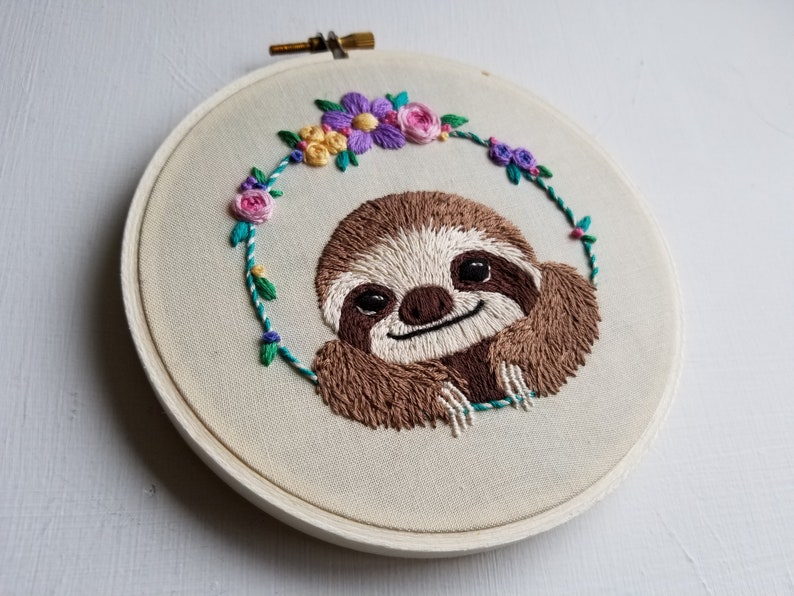 Sloth Hand Embroidery PDF Pattern DIY Modern Embroidery Hoop - Etsy