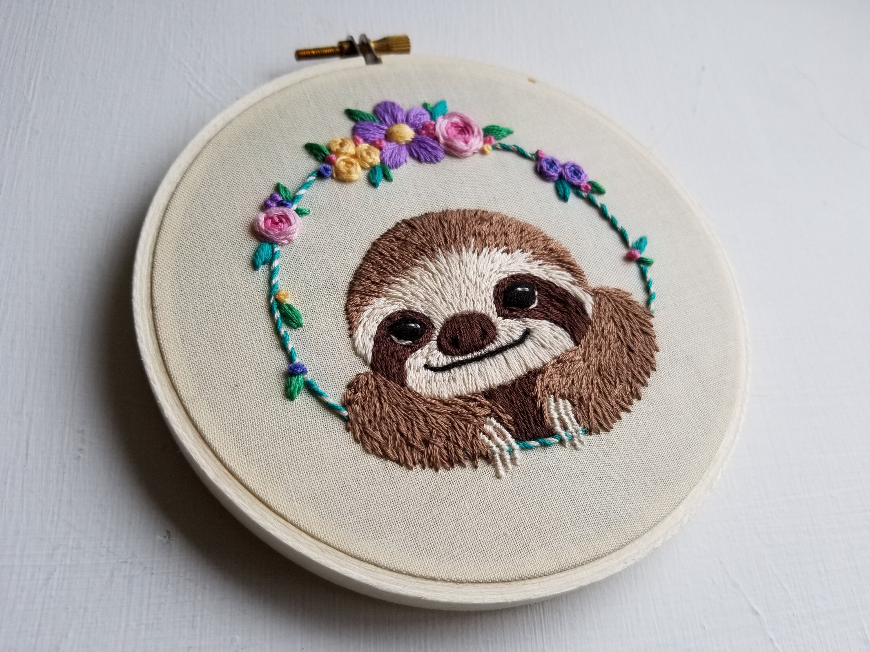 Sloth Hand Embroidery PDF Pattern , DIY Modern Embroidery Hoop Art ...