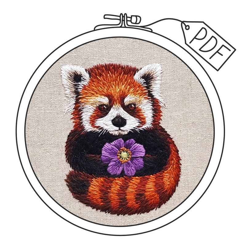 Digital Hand Embroidery Pattern: Red Panda Thread Painting - Etsy.de