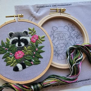 DIY Raccoon Hand Embroidery Kit, Animal Thread Painting Template ...