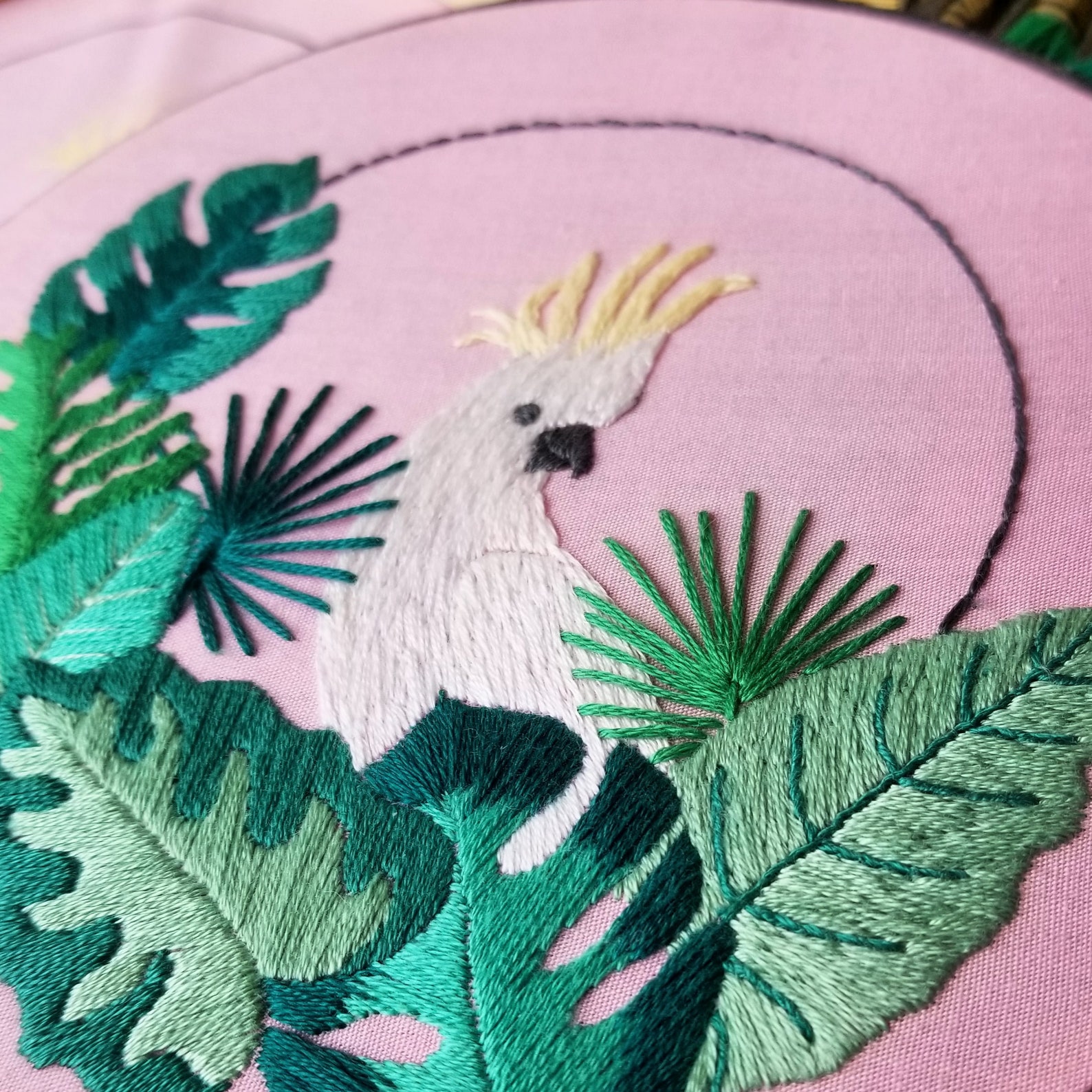 Cockatoo Embroidery PDF Pattern Tropical Leaves Design | Etsy