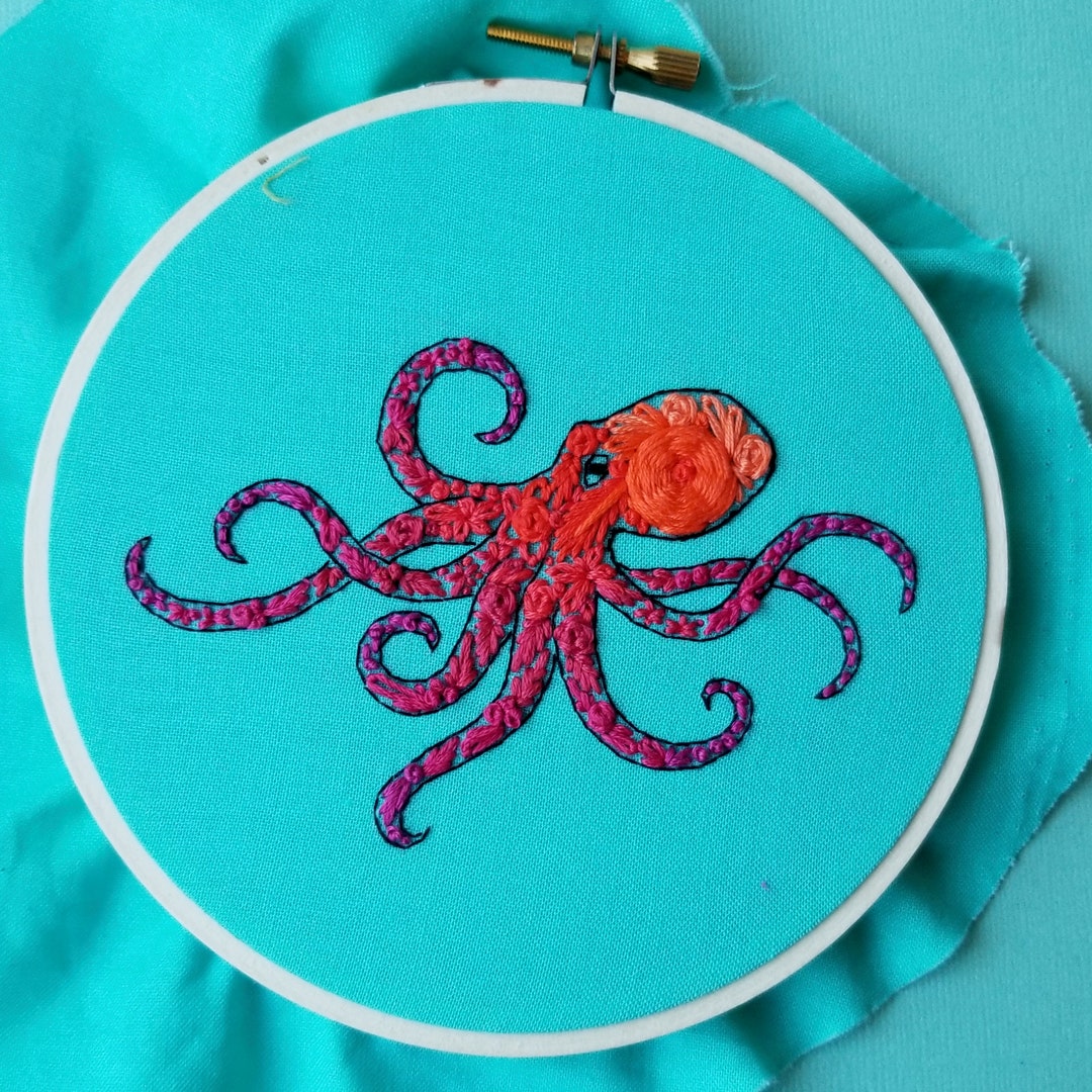 DIY Octopus Embroidery Pattern, Modern Hand Embroidery PDF, Colorful ...