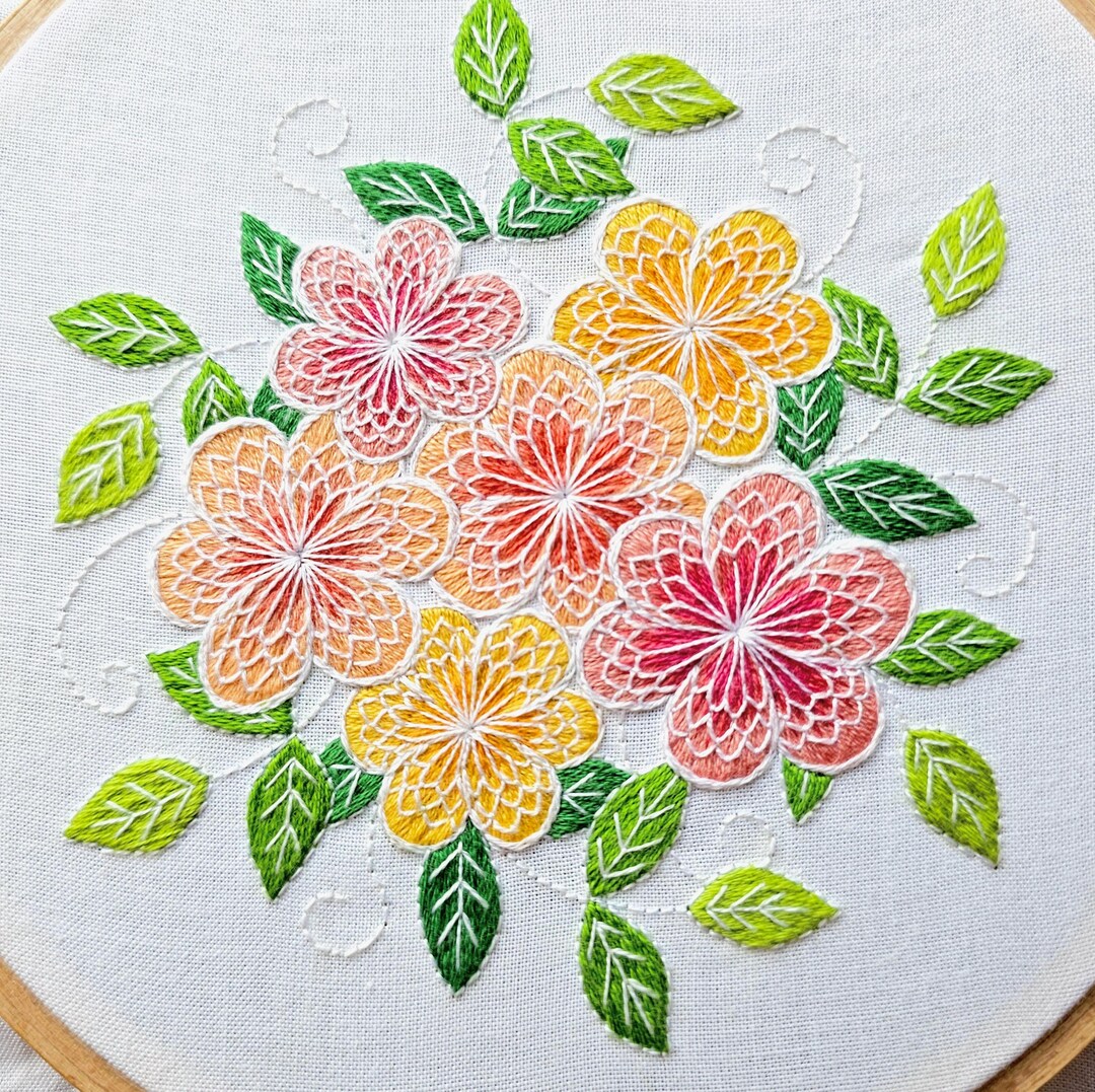 Lacy Flowers Hand Embroidery Kit With Online Video Tutorial, Diy ...