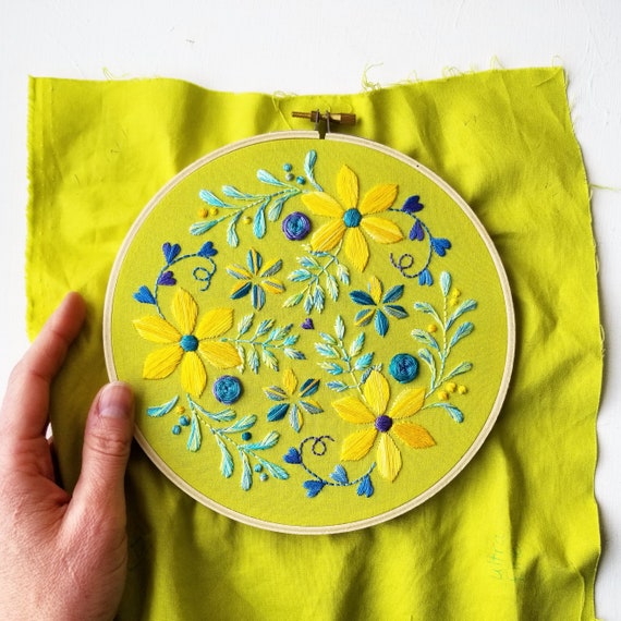 Easy Yellow Flowers Embroidery Design PDF Modern Hand - Etsy