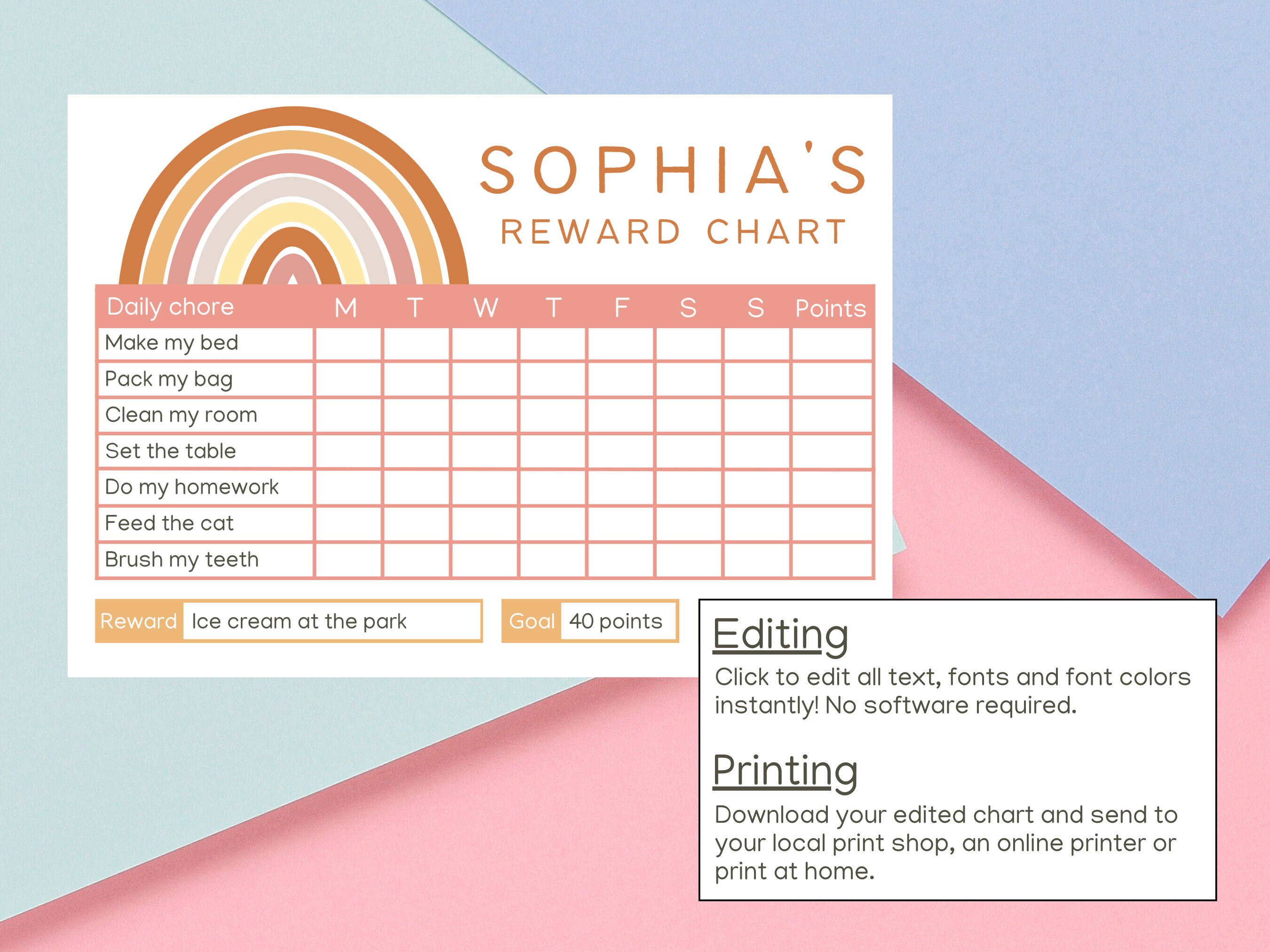 EDITABLE Rainbow Reward Chart for Kids Behavior Behaviour - Etsy Canada