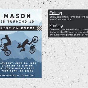 EDITABLE BMX Bike Birthday Invitation, Mountain Bike Party Invite ...