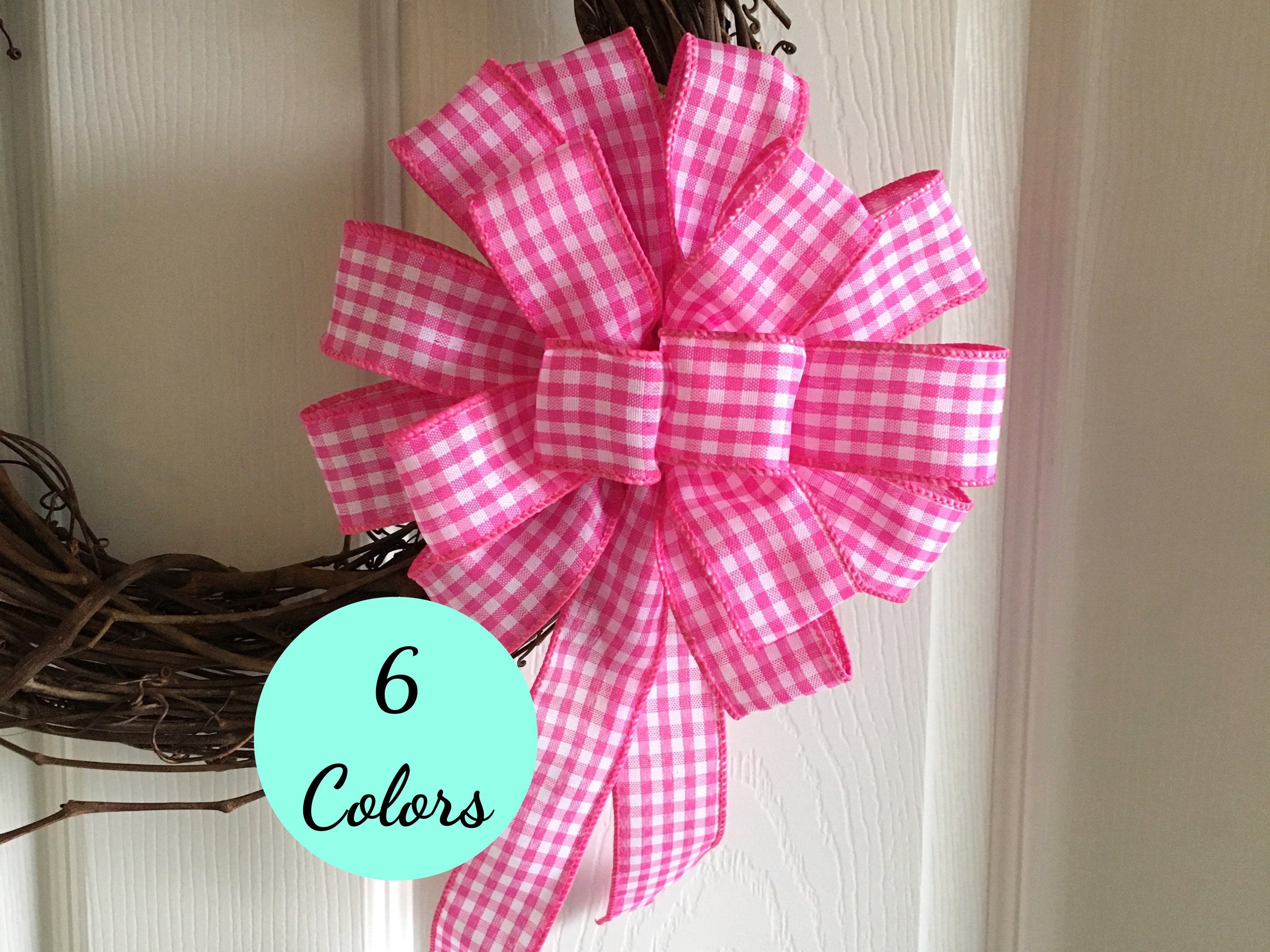 Pink Gingham Bows for Wreaths, Summer Wreath Bows, Gingham Decor ...