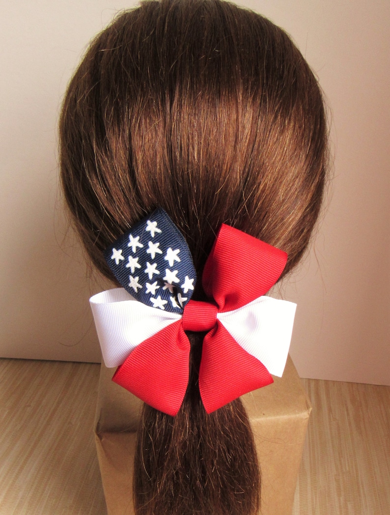American Flag Hair Bow, Patriotic 4th of July Ponytail Holder - Etsy