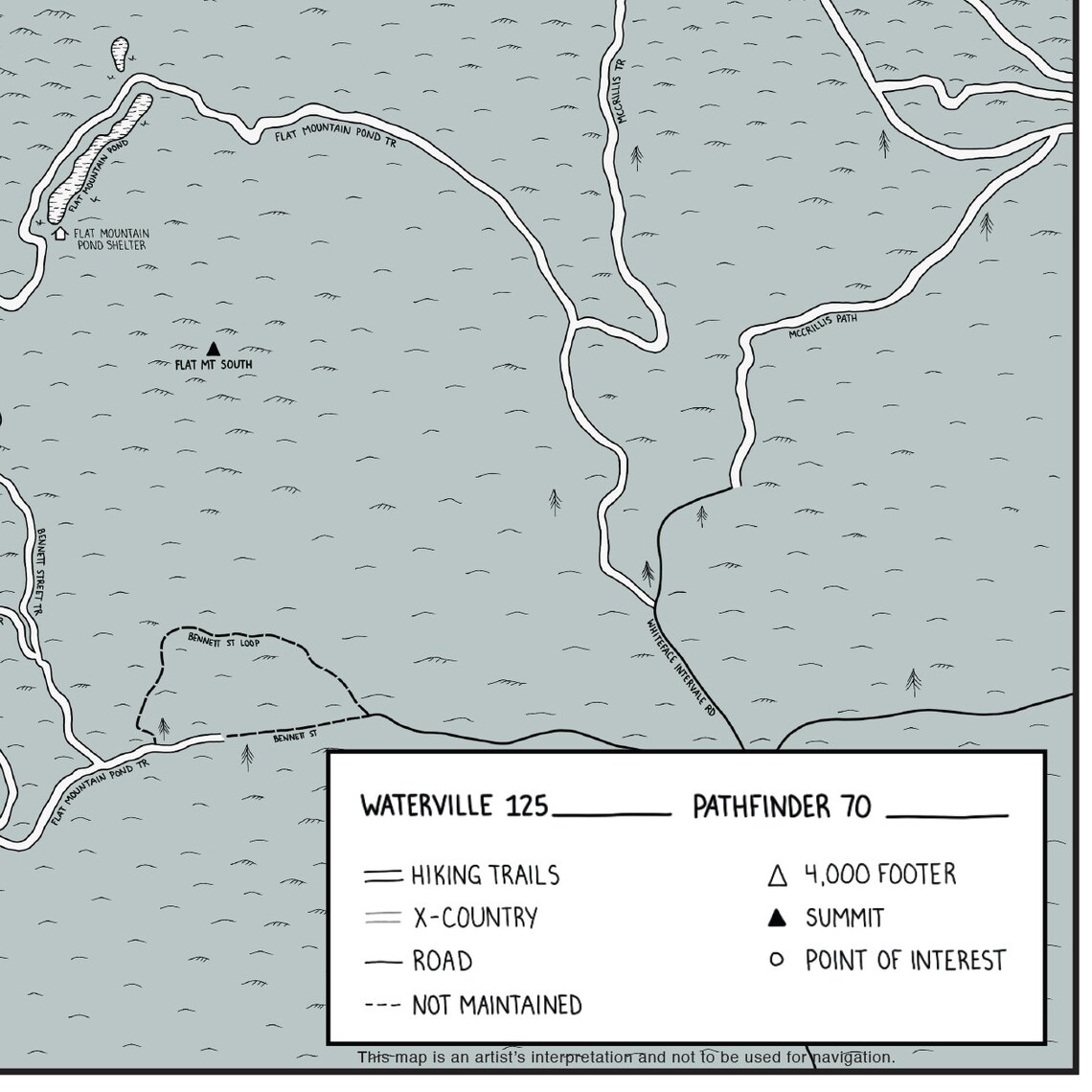 Waterville Valley NH Color Your Hike Trail Map Hand Drawn - Etsy