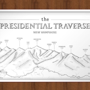 Presidential Traverse New Hampshire, 4000 Footers Illustrated Print Map ...