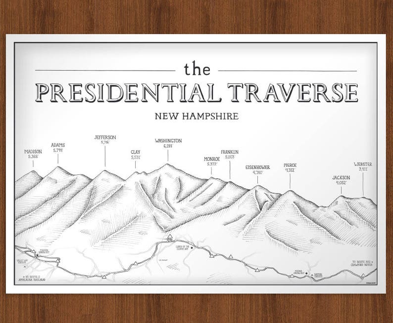 Presidential Traverse New Hampshire 4000 Footers Illustrated - Etsy