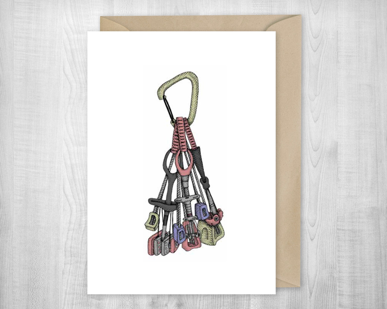 Rock Climbing Rack Card, Greeting Card Print, Mountaineering, Gear ...