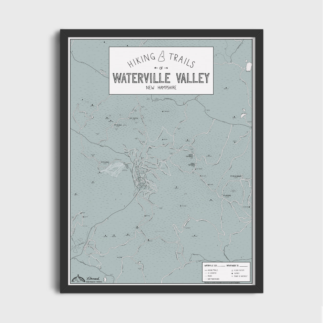 Waterville Valley NH Color Your Hike Trail Map hand drawn | Etsy