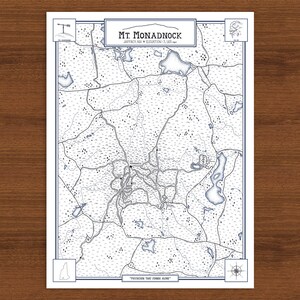Mt Monadnock Hiking Trail Map, Color in Your Trail, NH Mountain, Hand ...