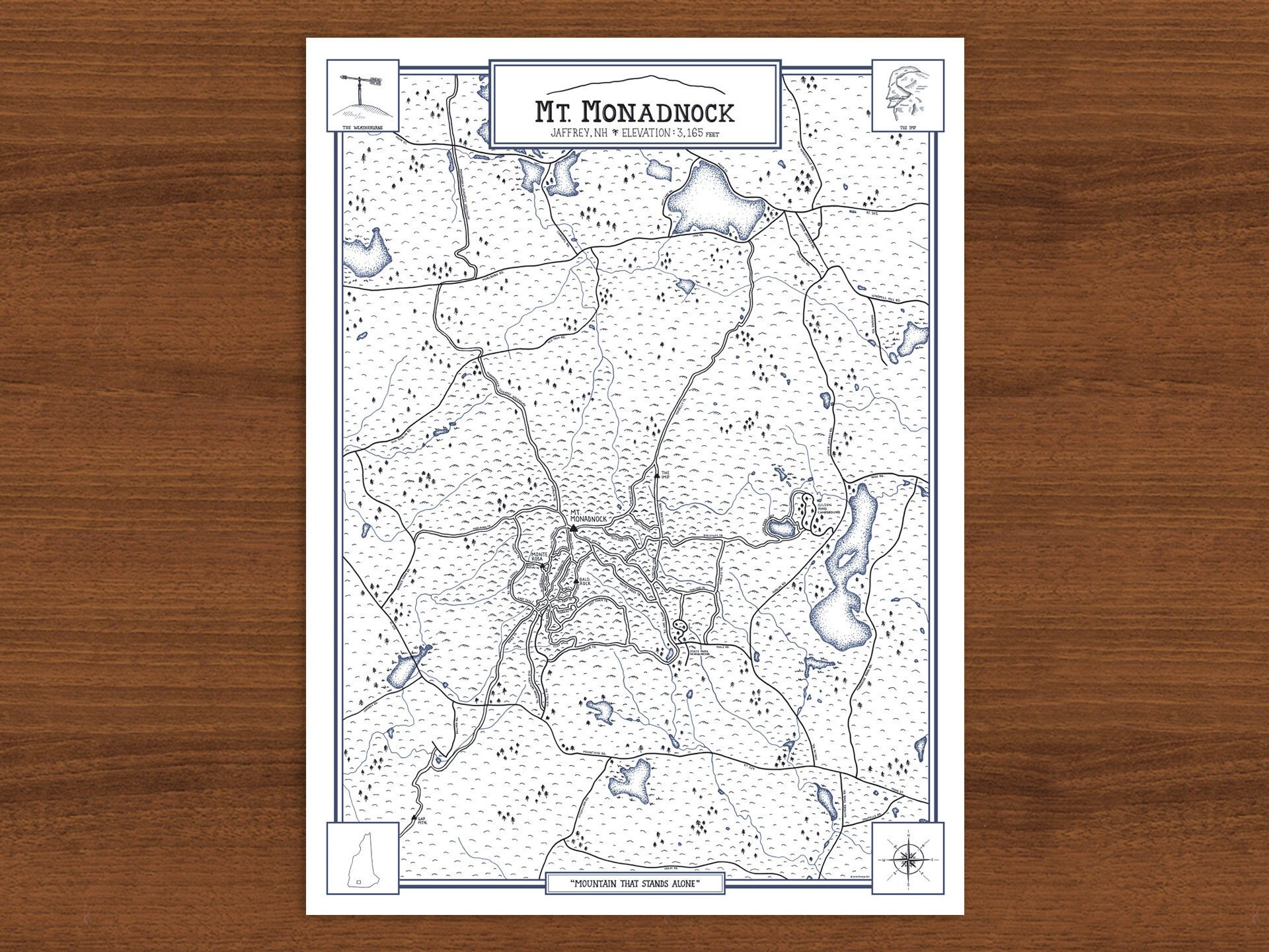 Mt Monadnock Hiking Trail Map Color in Your Trail NH - Etsy