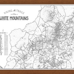 White Mountains NH Hiking Trails Map, 4000 Footers, Hand Drawn Print ...