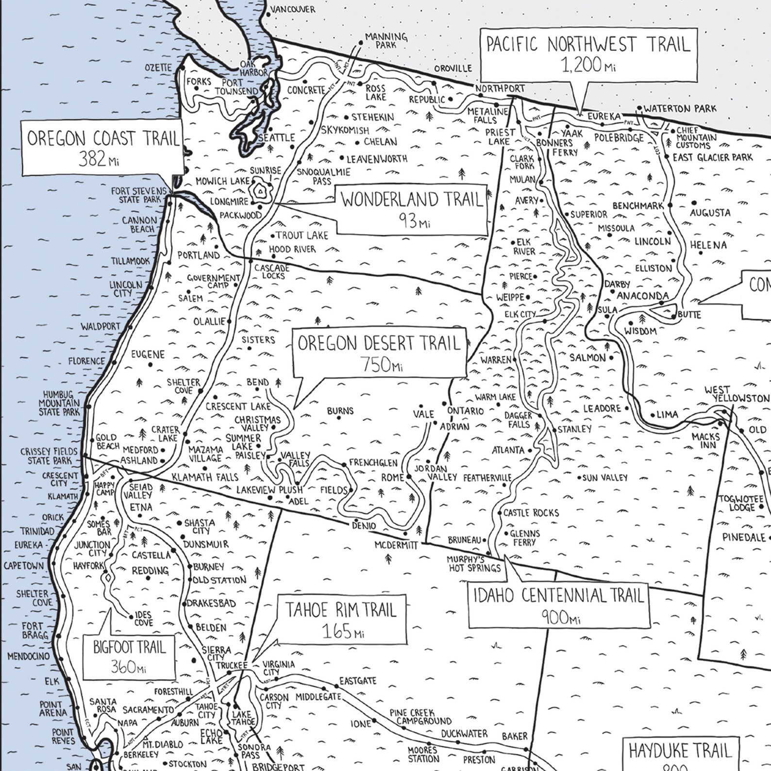 Long-distance Hiking Trails USA Map Color Your Hike - Etsy