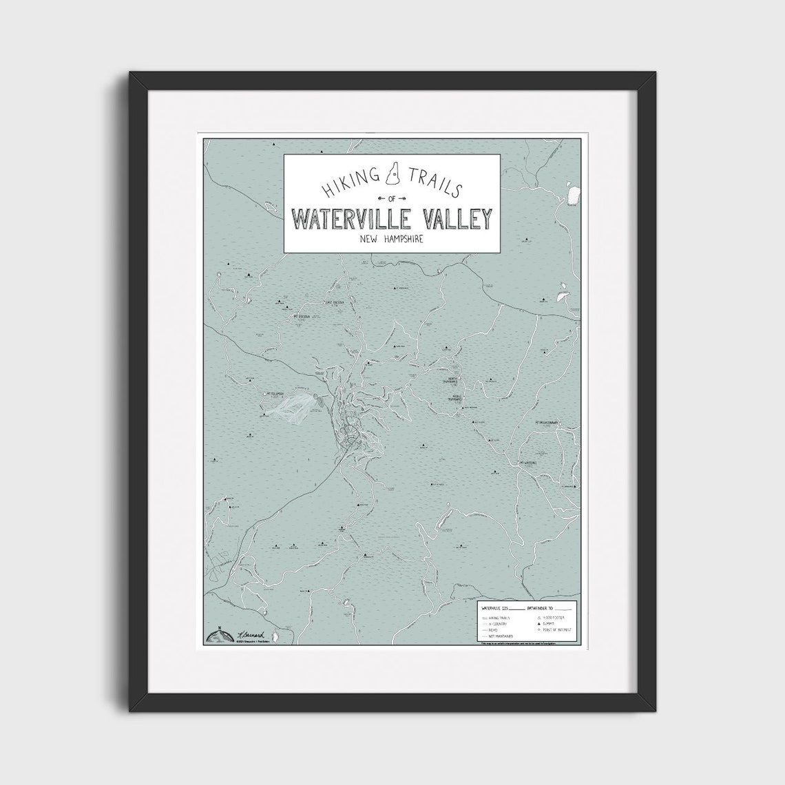 Waterville Valley NH Color Your Hike Trail Map Hand Drawn - Etsy