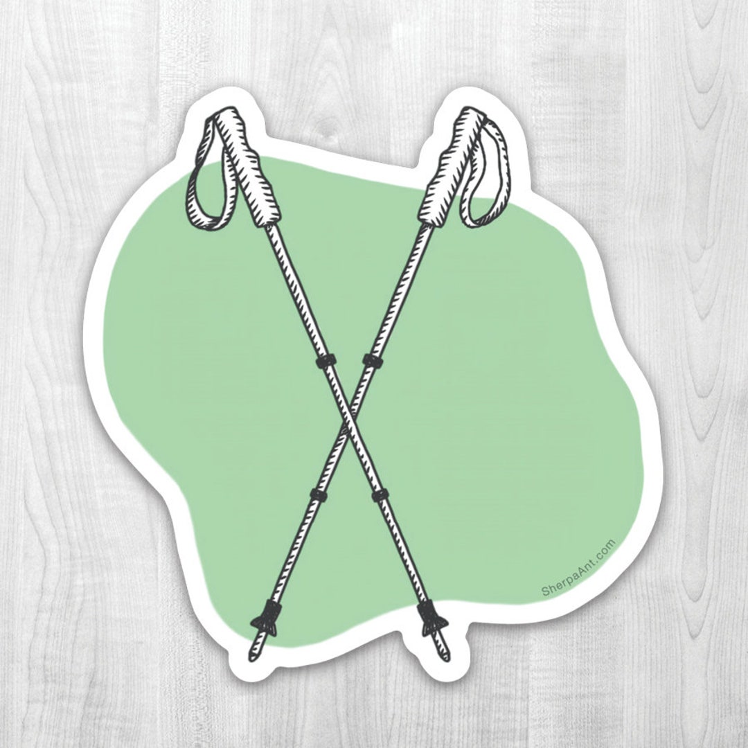 Hiking Poles (green) Sticker - Hiking, Water Bottle Sticker, Car Decal ...
