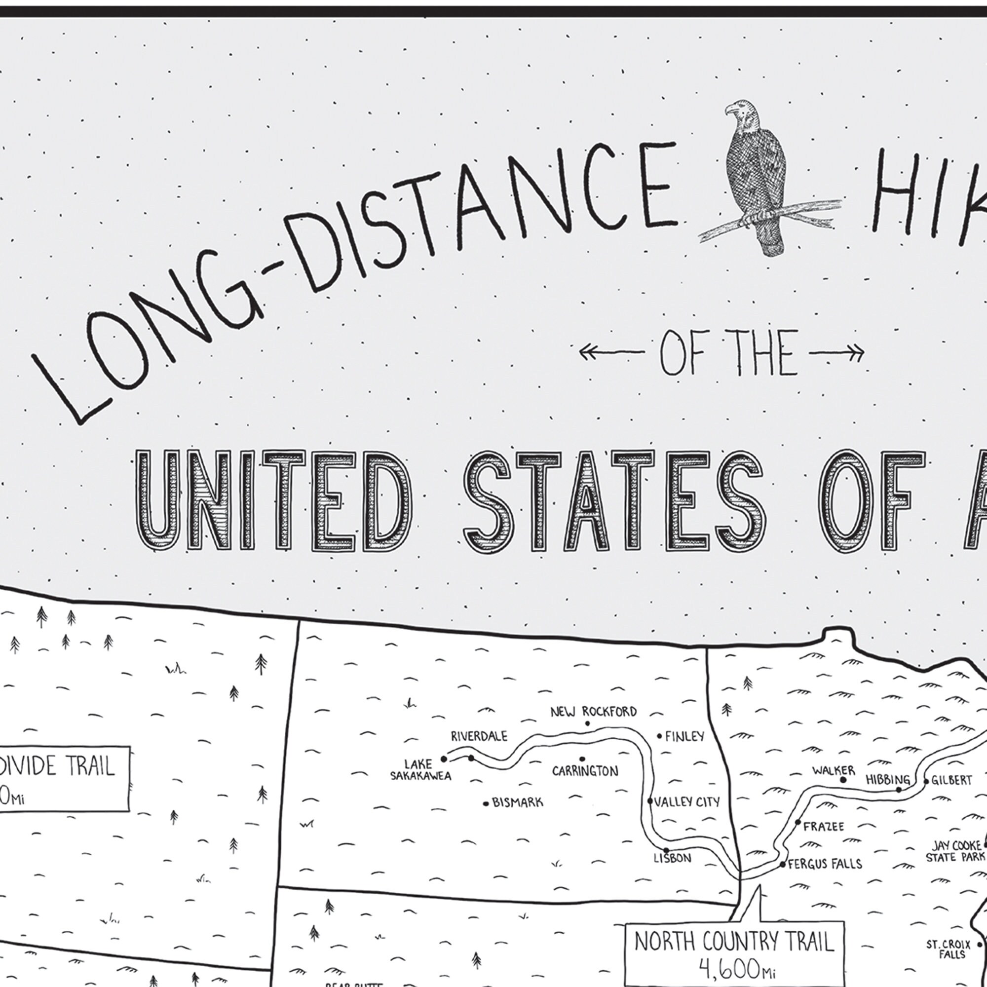 Long-distance Hiking Trails USA Map Color Your Hike - Etsy