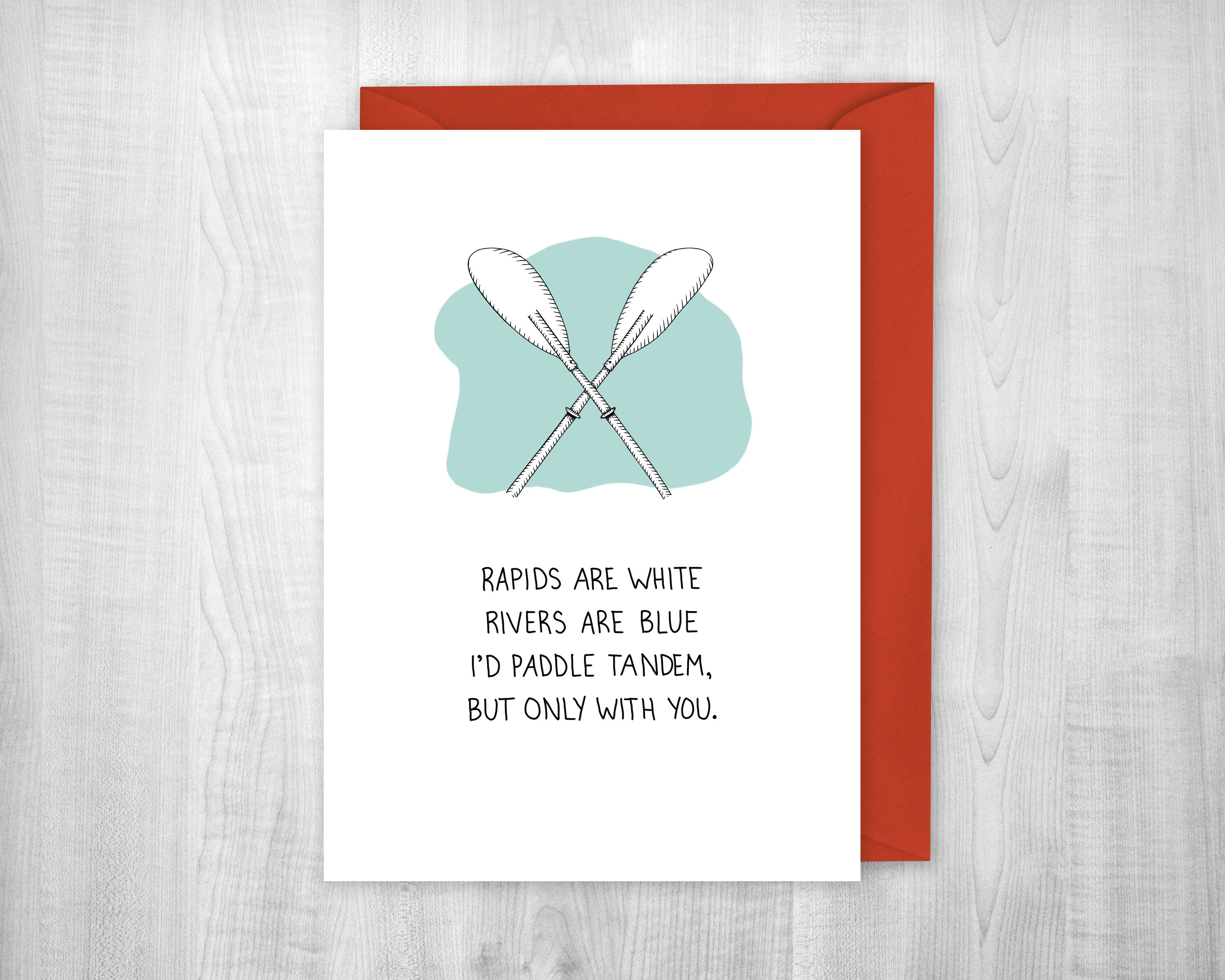 Valentine Kayak Card, Greeting Card, Kayaking, Canoeing, Tandem, River ...