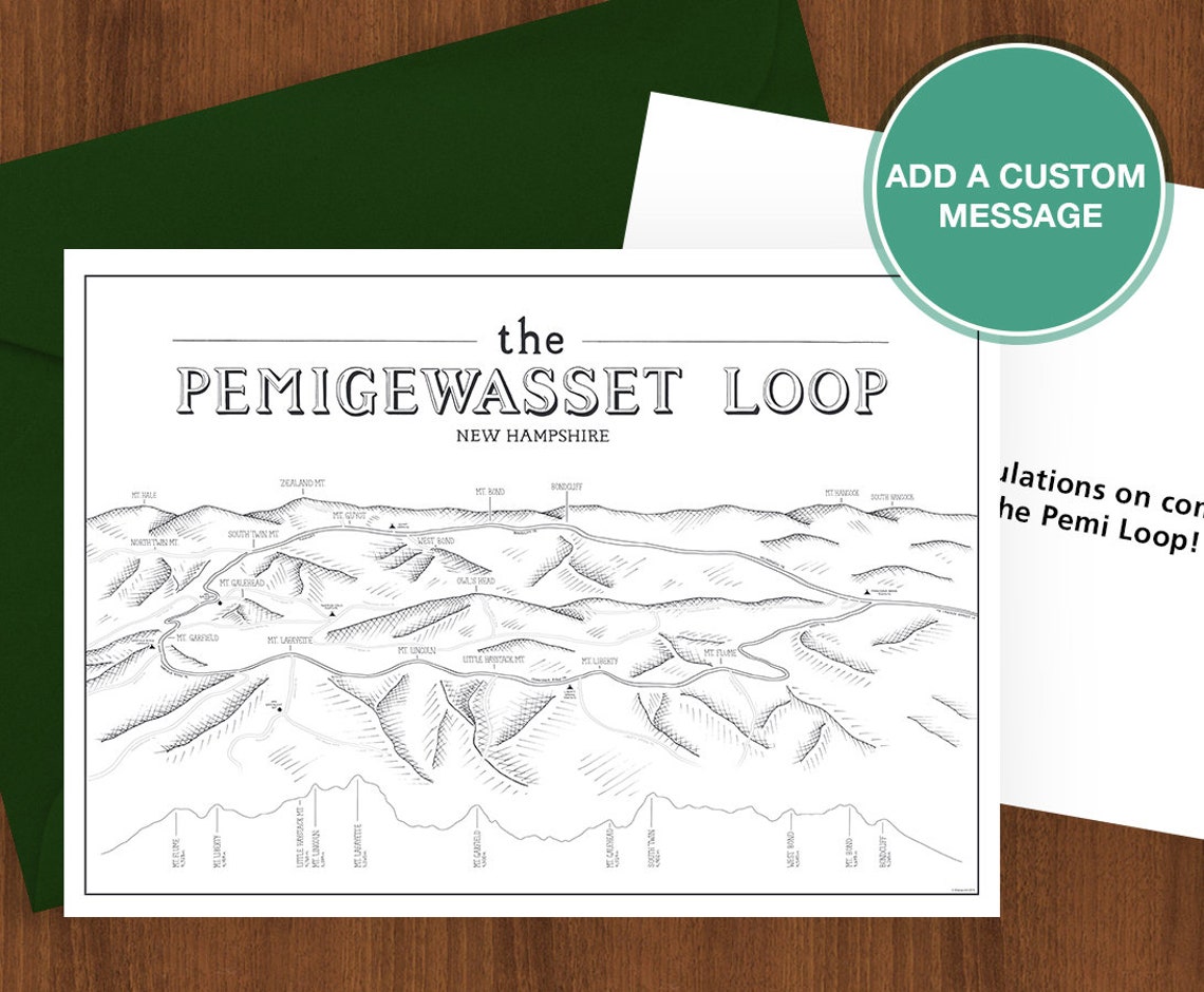 Pemi Loop New Hampshire, 4000 Footers Illustrated Print Map Hiking, New ...
