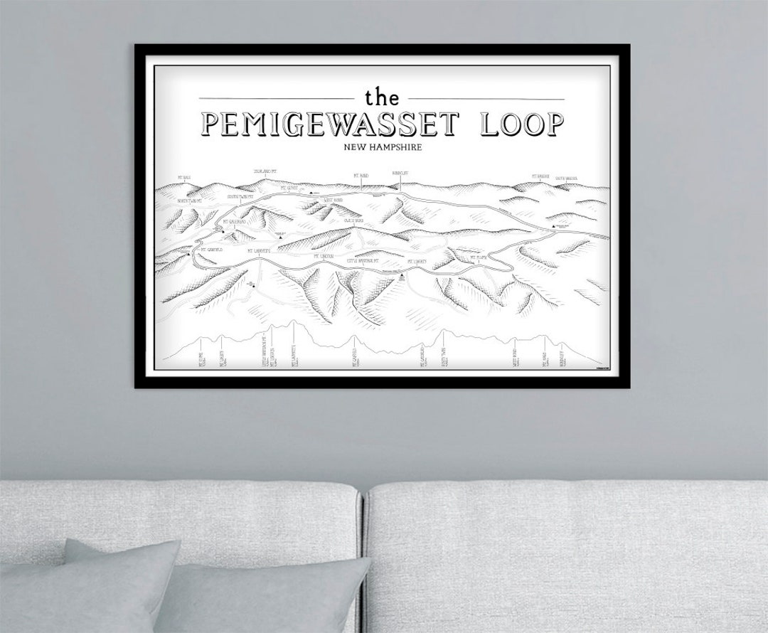 Pemi Loop New Hampshire, 4000 Footers Illustrated Print Map Hiking, New ...