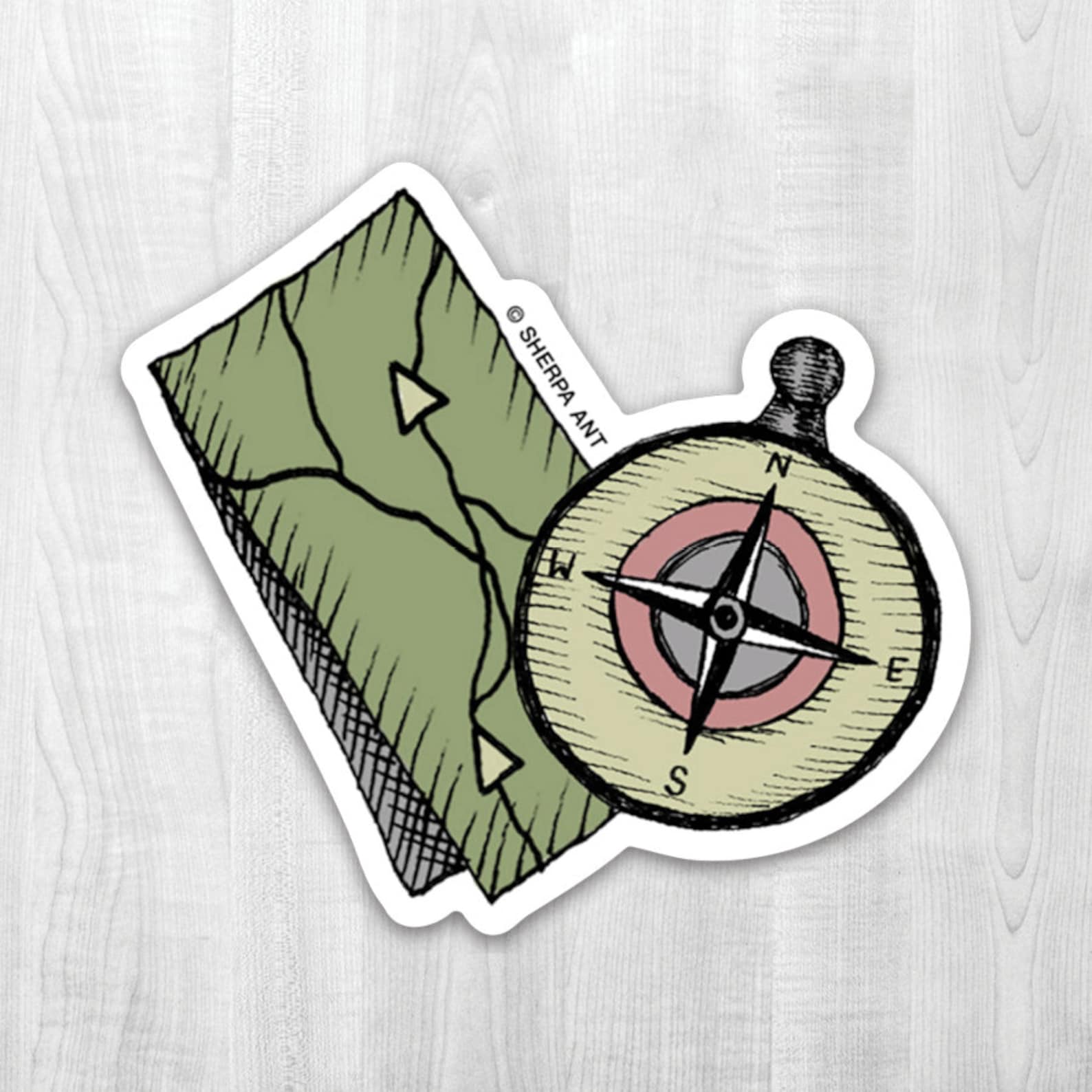Map and Compass Hiking Sticker - Hiking, Water Bottle Sticker, Car ...