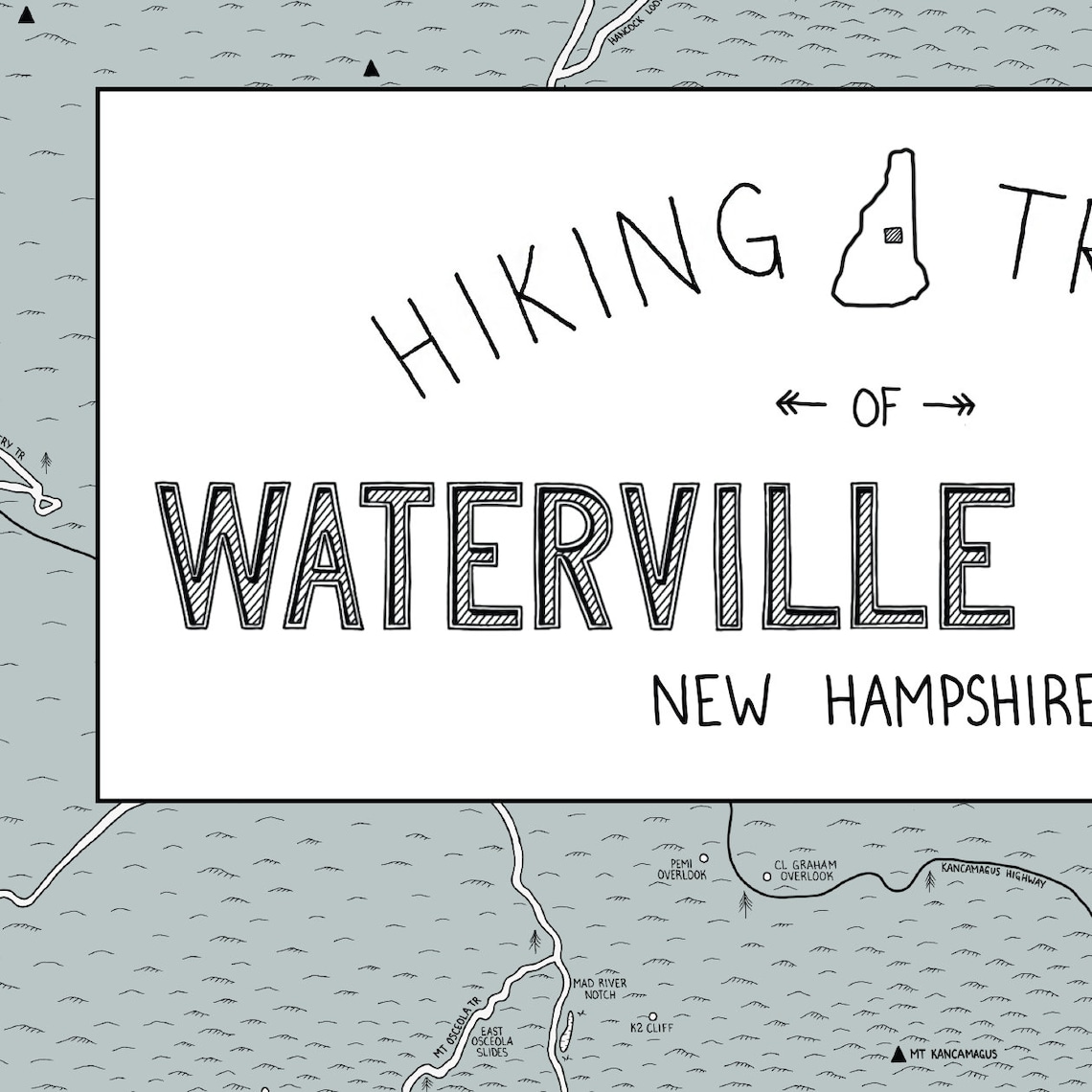 Waterville Valley NH Color Your Hike Trail Map hand drawn | Etsy