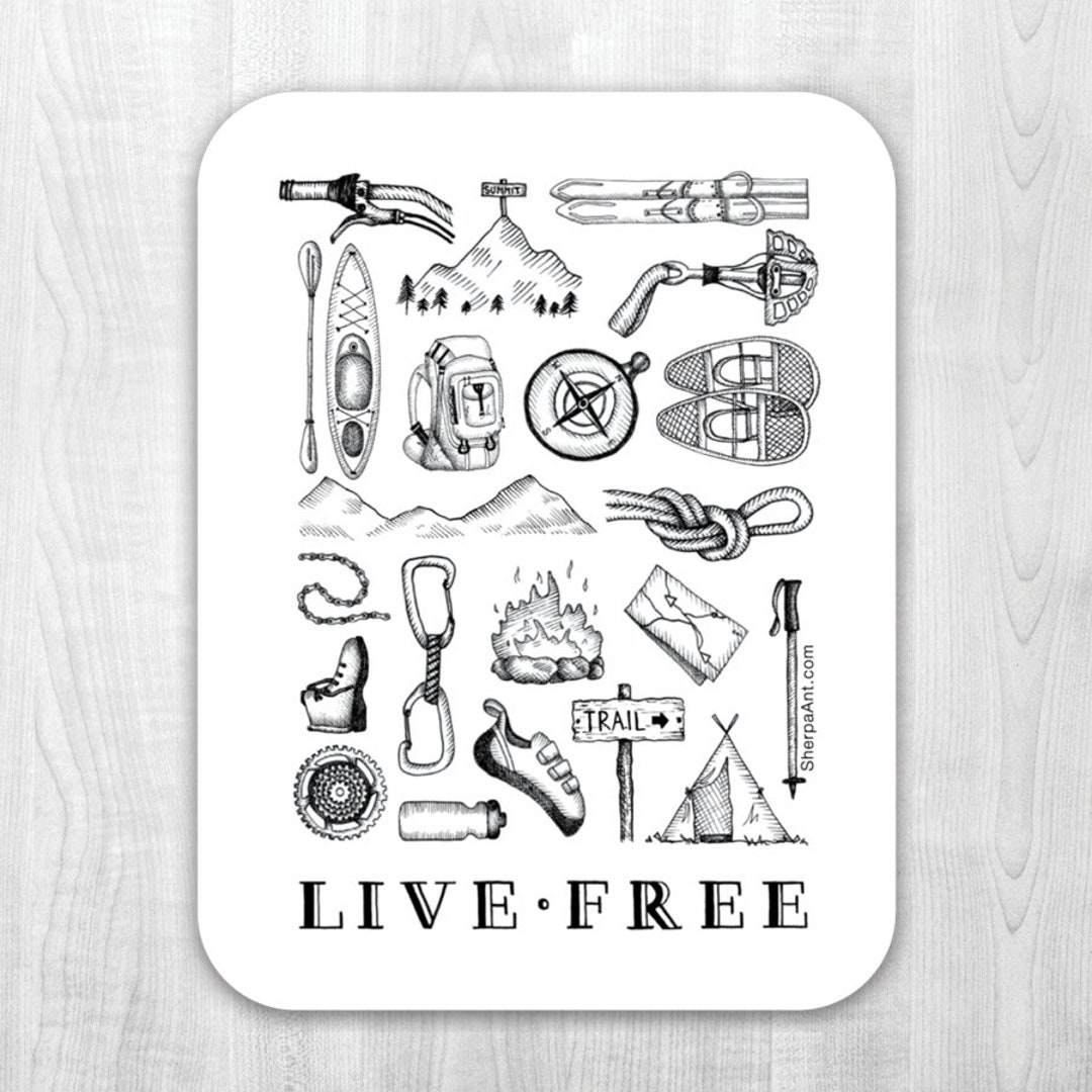 Live Free Sticker - Hiking, Water Bottle Sticker, Car Decal, Mountains ...