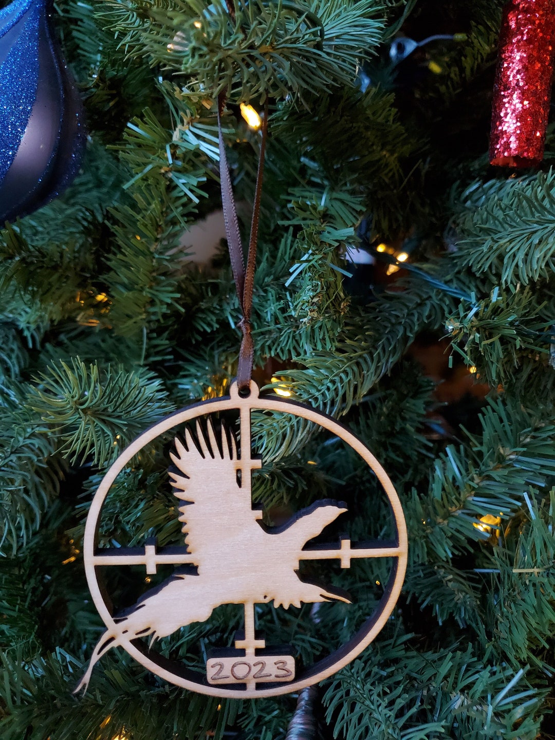 Engraved Pheasant in Crosshairs Wooden Christmas 2023 Tree Ornament - Etsy
