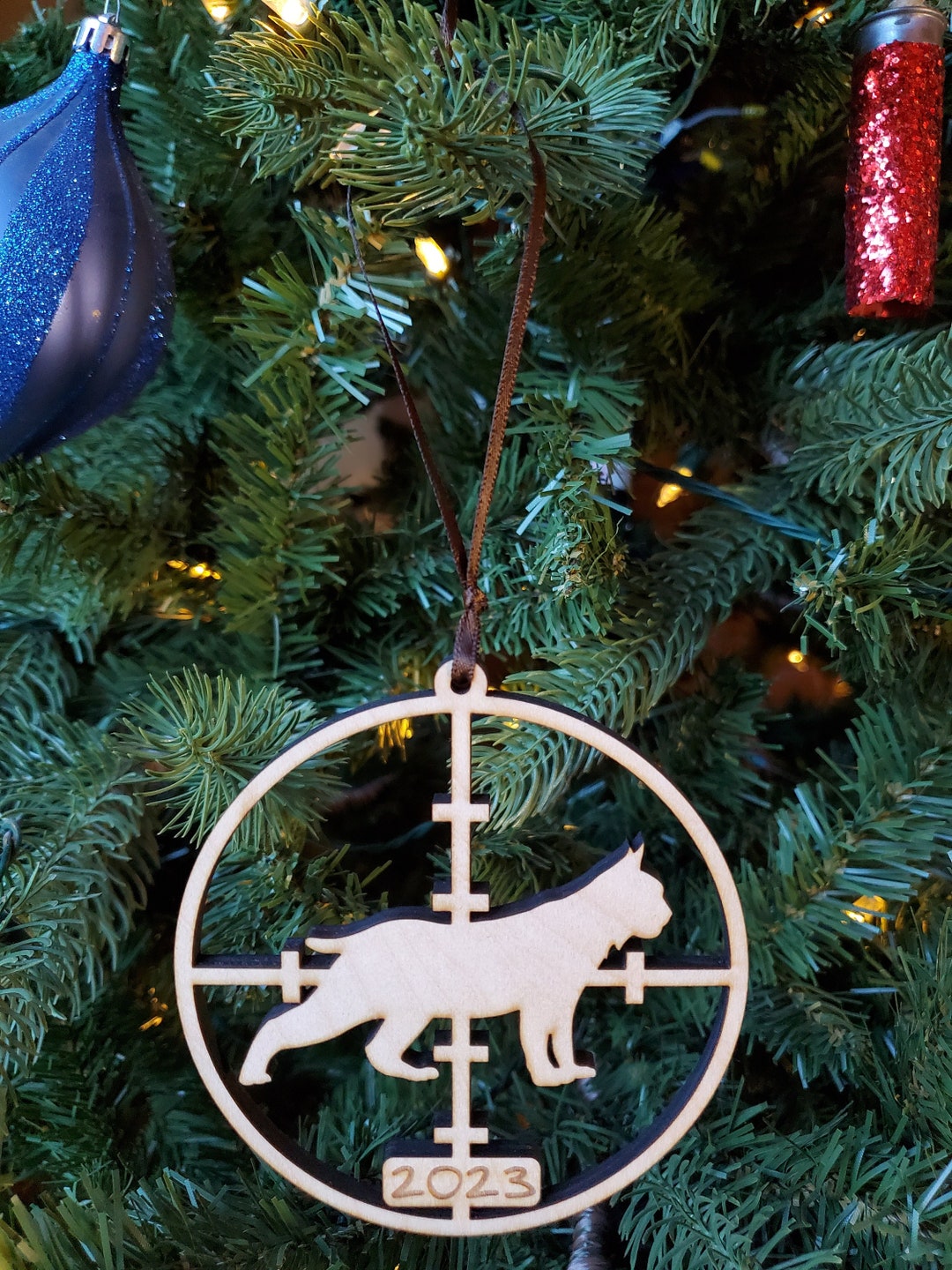 Engraved Bobcat in Crosshairs Wooden Christmas 2023 Tree Ornament - Etsy