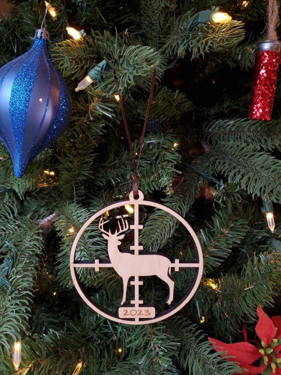 Engraved Wooden Christmas 2023 Tree Ornament, Buck in Crosshairs ...