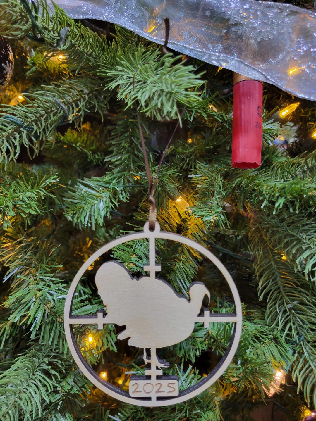 CLEARANCE Engraved Turkey in Crosshairs Wooden Christmas 2025 Tree ...