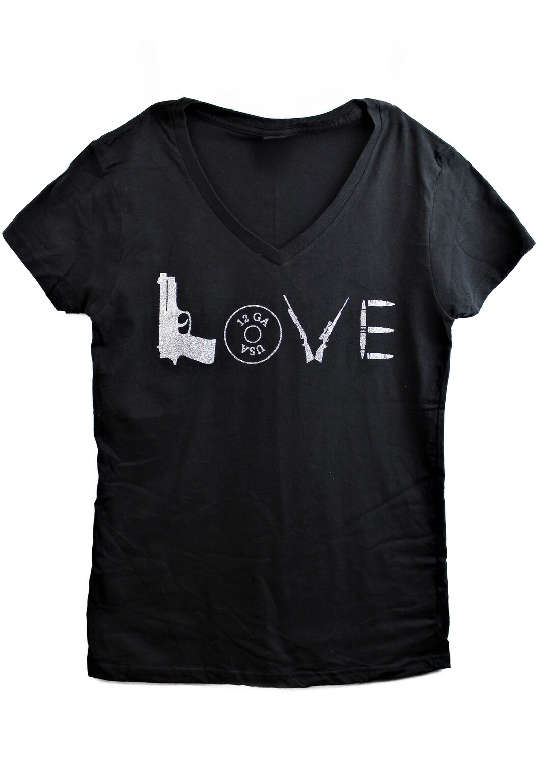 Love Guns Ladies' V-neck T-shirt | Short Sleeved Shooting Themed Gun ...