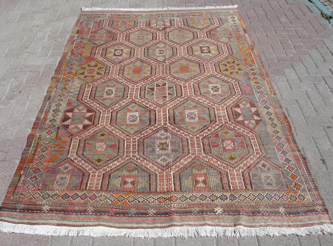 Large Kilim Wool Bohemian Rug, Vintage Purple Kilim Living Room Rug, 5. ...