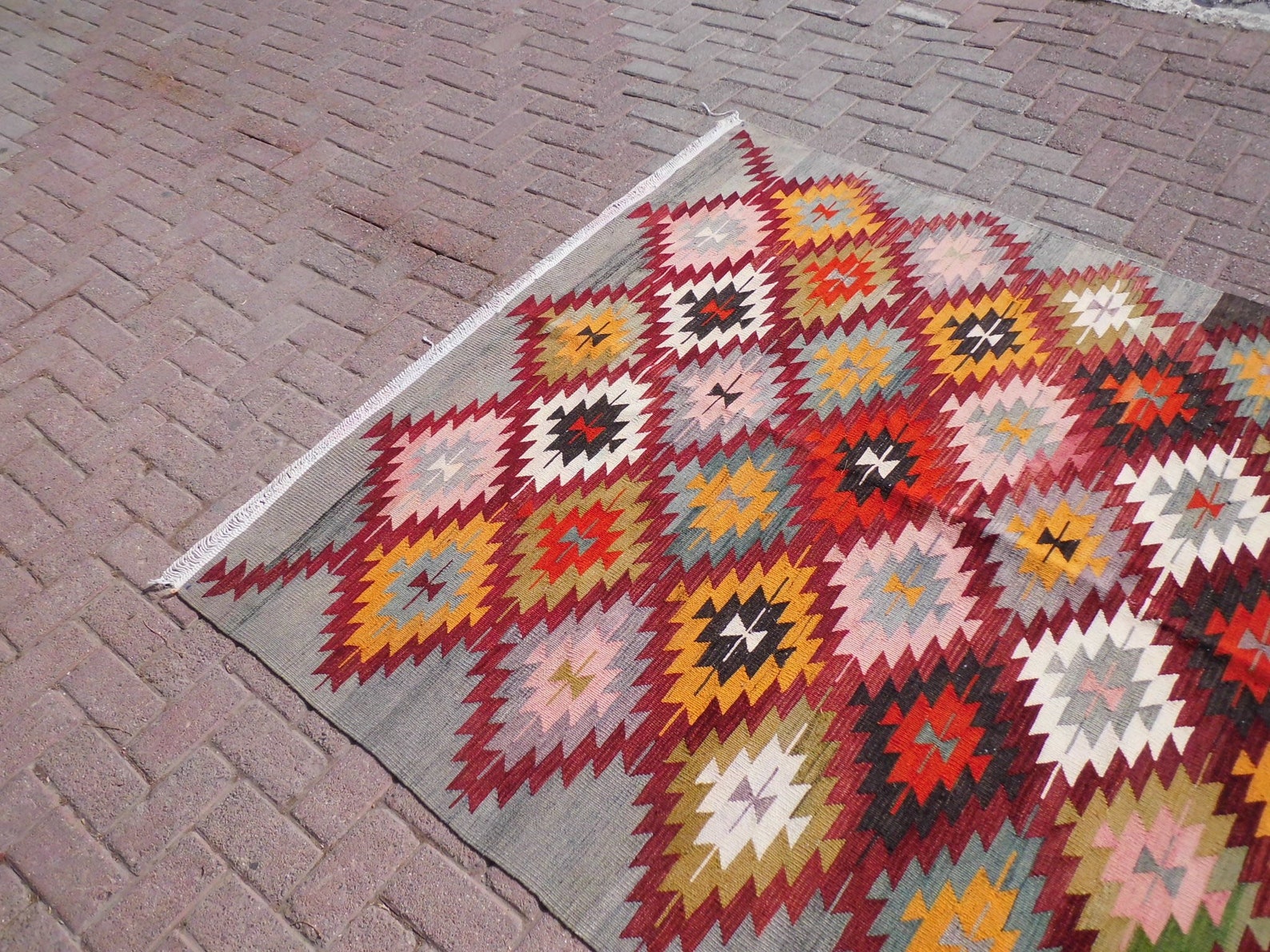Large Area Kilim Rug Red Bohemian Diamond Kilim | Etsy