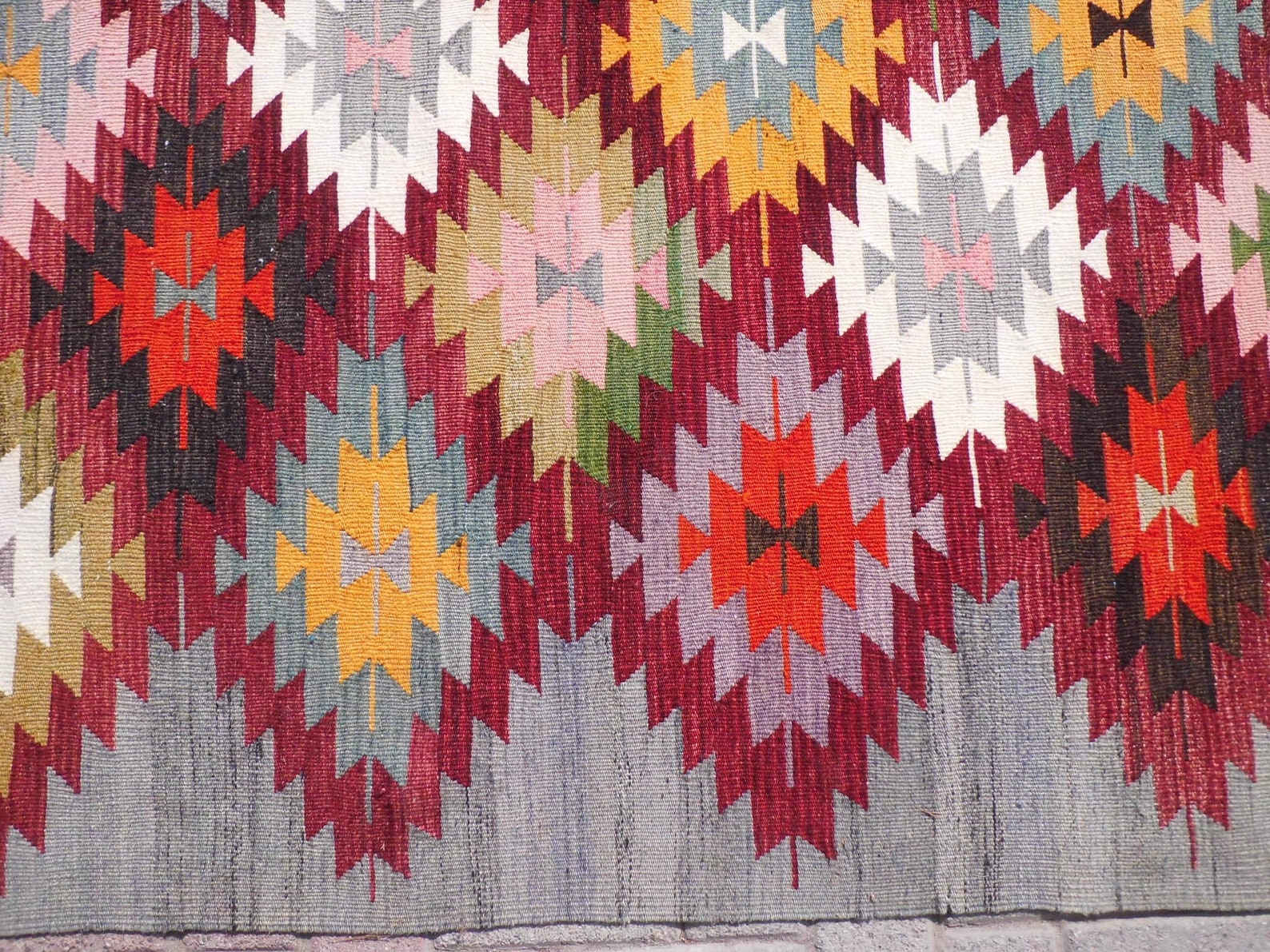 Large Area Kilim Rug Red Bohemian Diamond Kilim | Etsy