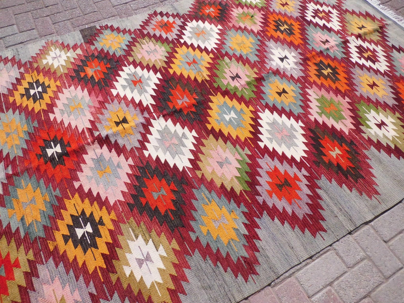 Large Area Kilim Rug Red Bohemian Diamond Kilim | Etsy