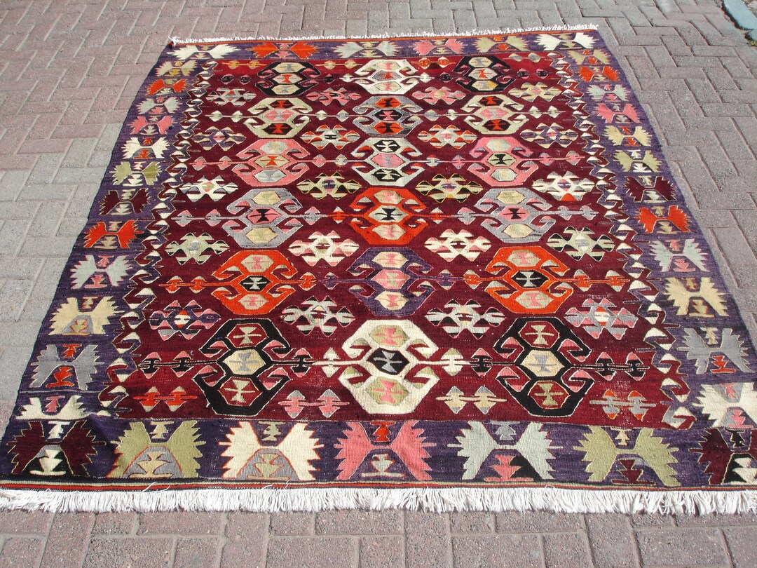 7x8 Rugs for Living Room - Vintage Square Rug - Wool Turkish Multicolor ...