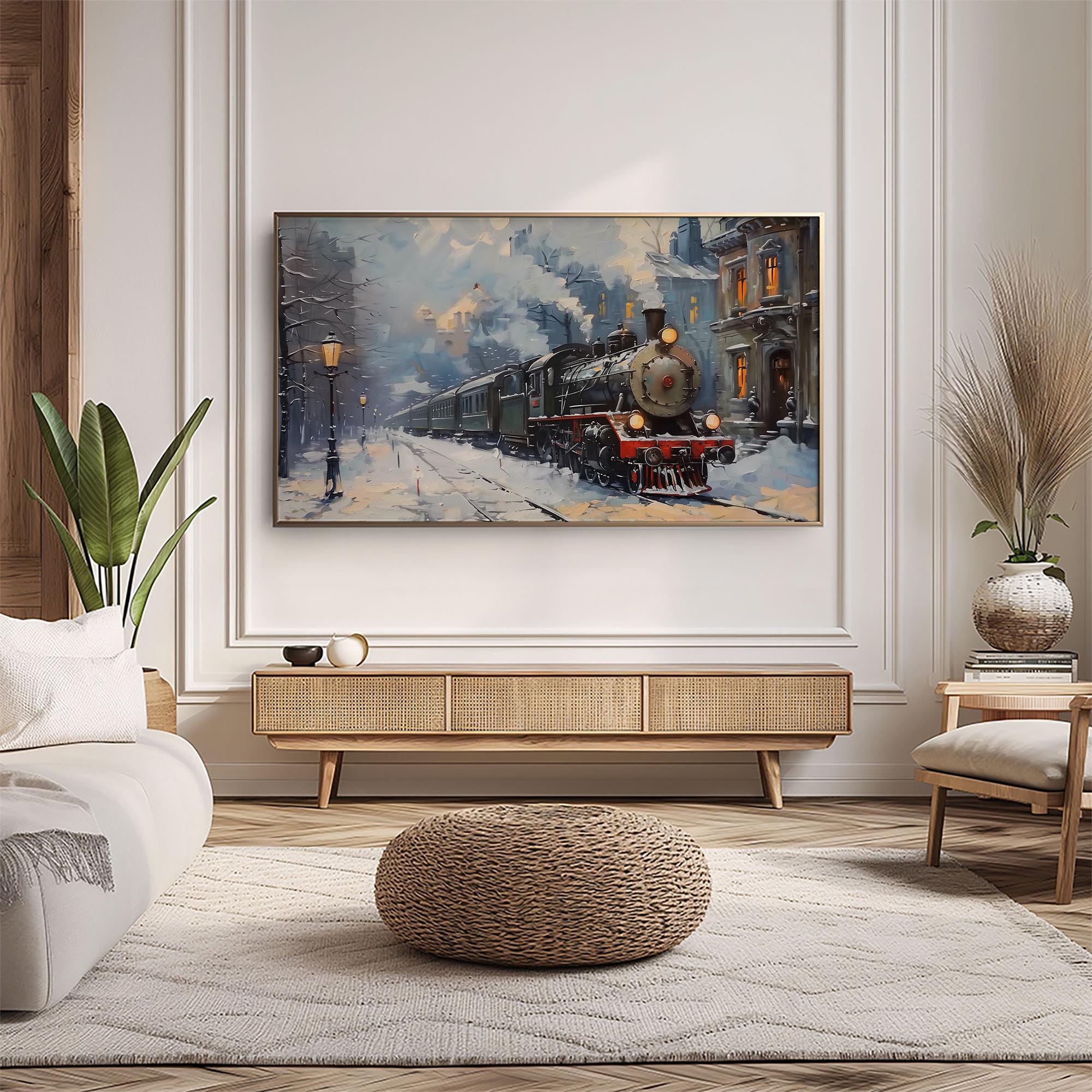 Frame TV Art - Steam Train in Snowy City | Christmas Decor, Winter ...