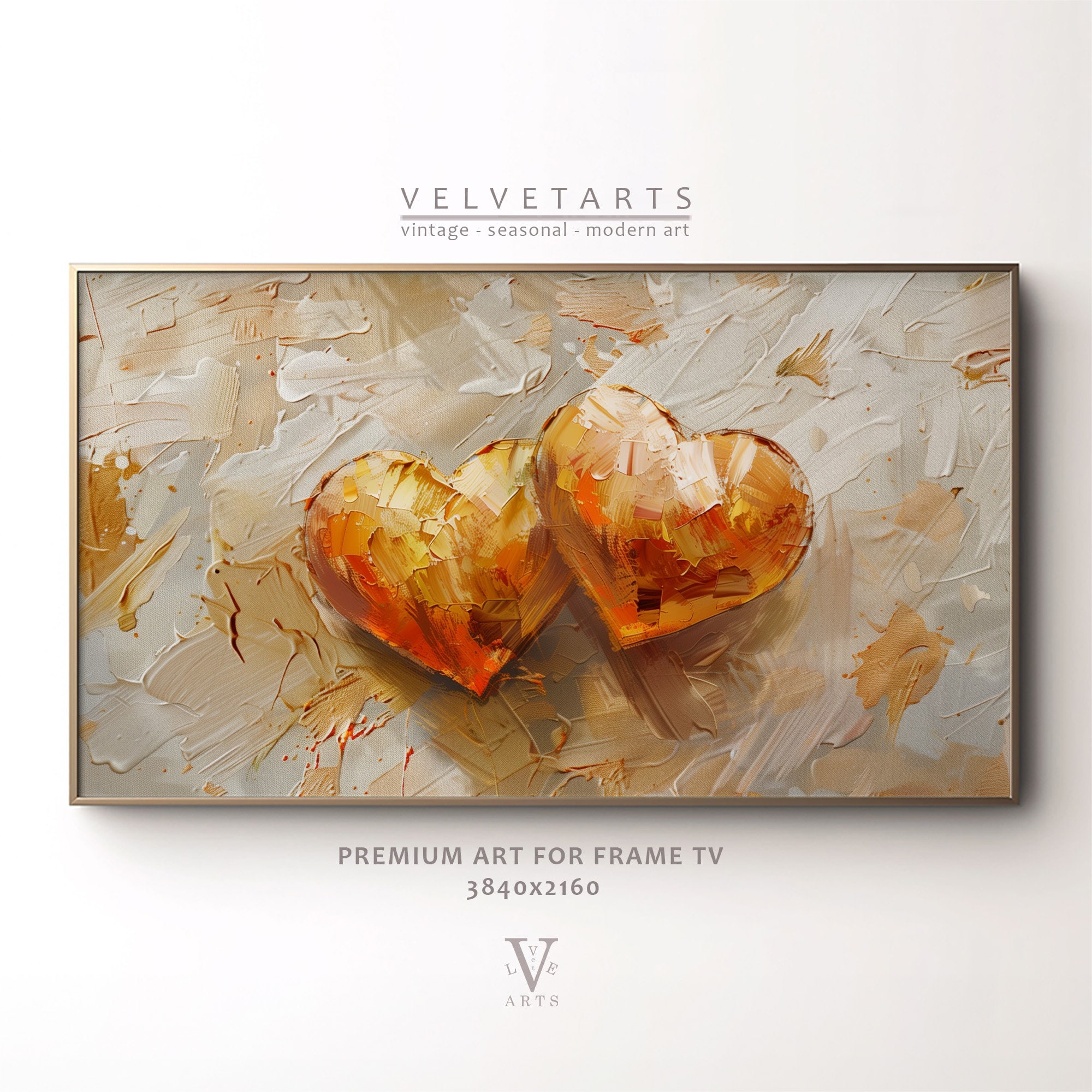Frame TV Art - Valentines Day Art | Golden Hearts, Abstract Textured ...