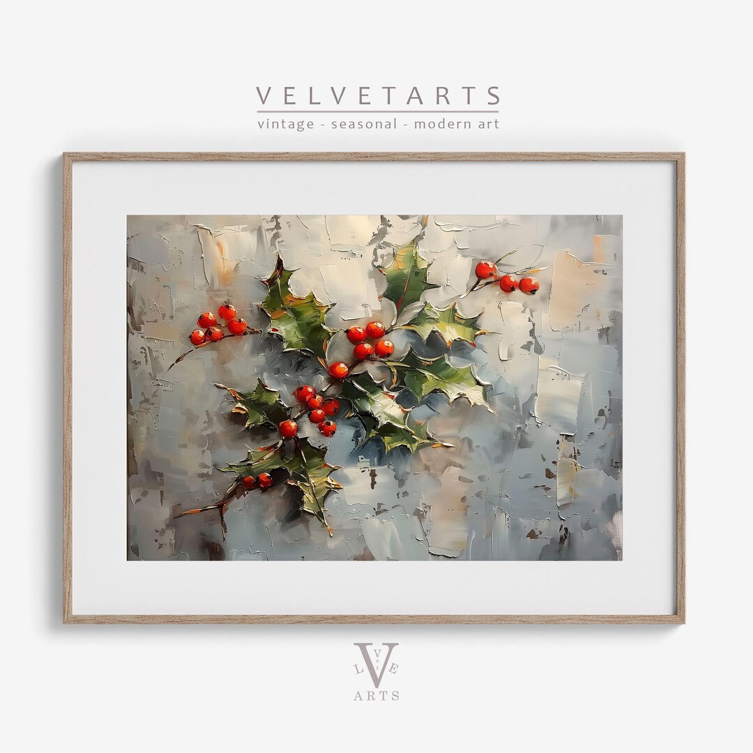 Printable - Holly Festive Berries, Vintage Painting | Christmas Print ...