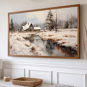 Frame TV Art - Riverbank Cabin Winter Forest | Christmas Decor, Winter ...