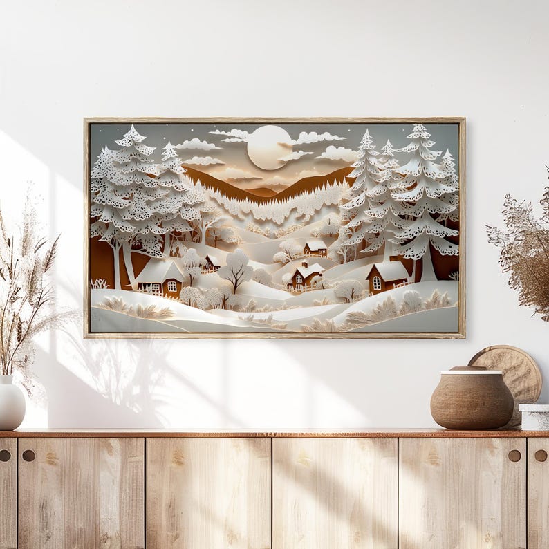 Frame TV Art - Paper Cut Winter Scene | Christmas Decor, Winter Festive ...