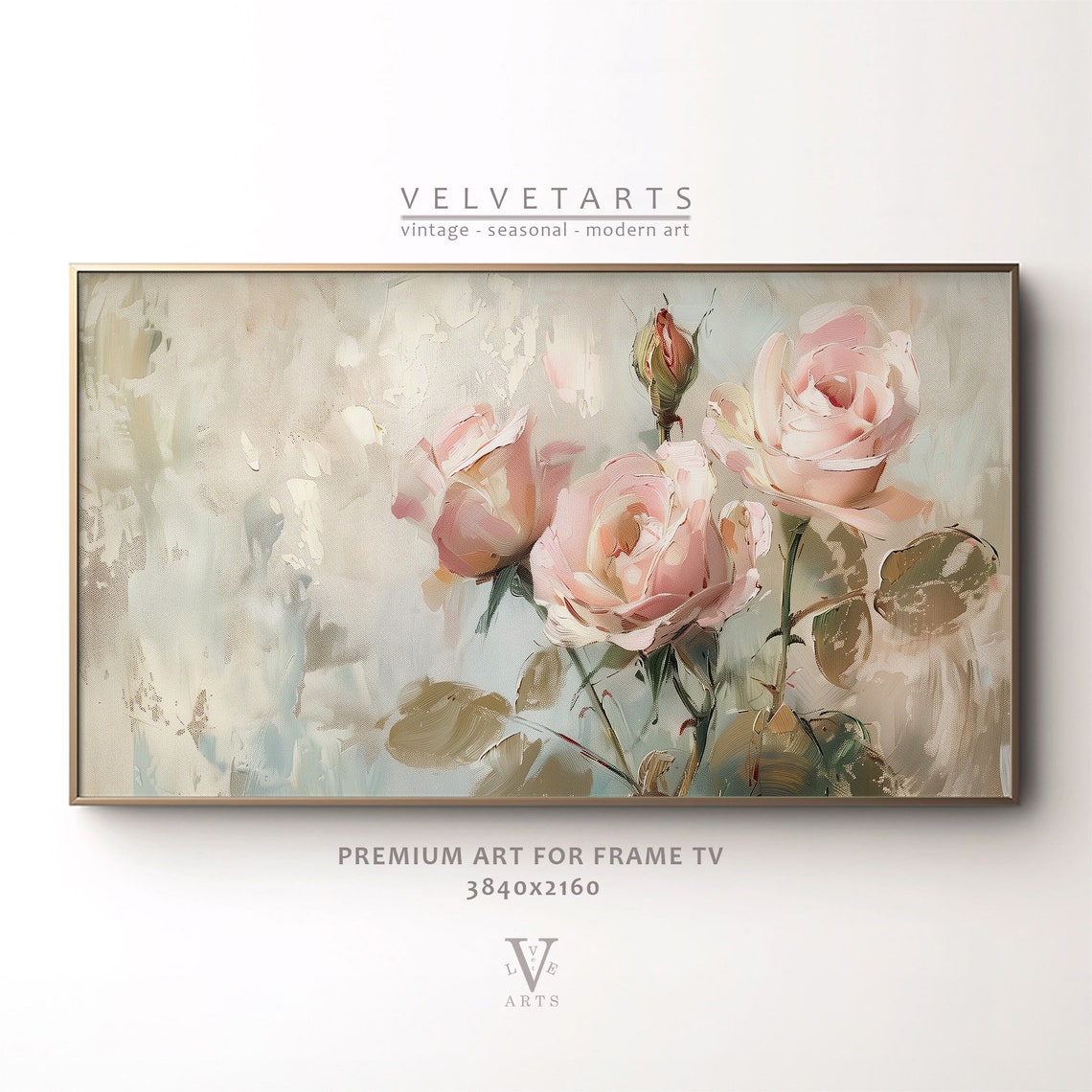 Frame TV Art - Soft Pink Roses | Vintage Flower Still Life, Farmhouse ...