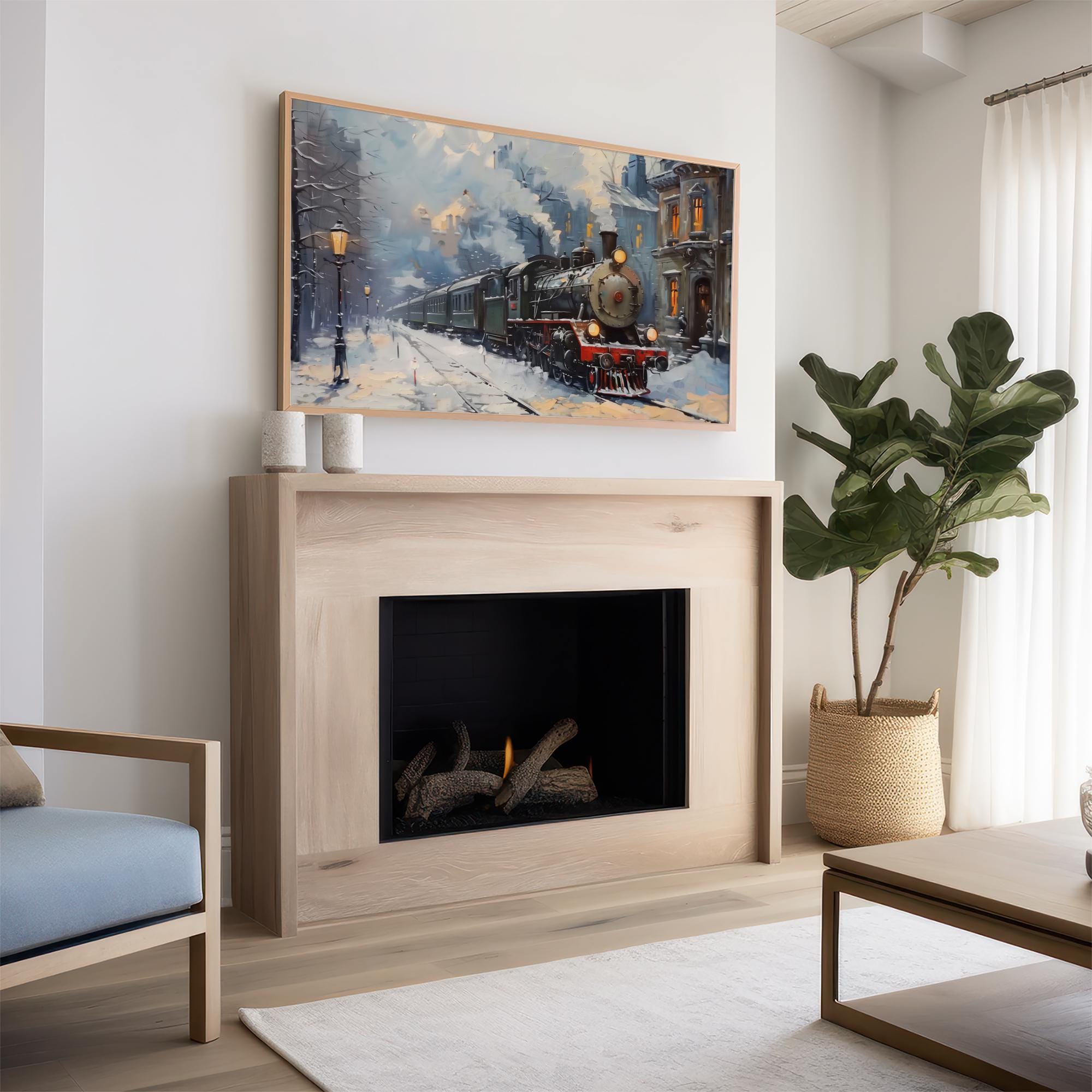 Frame TV Art - Steam Train in Snowy City | Christmas Decor, Winter ...