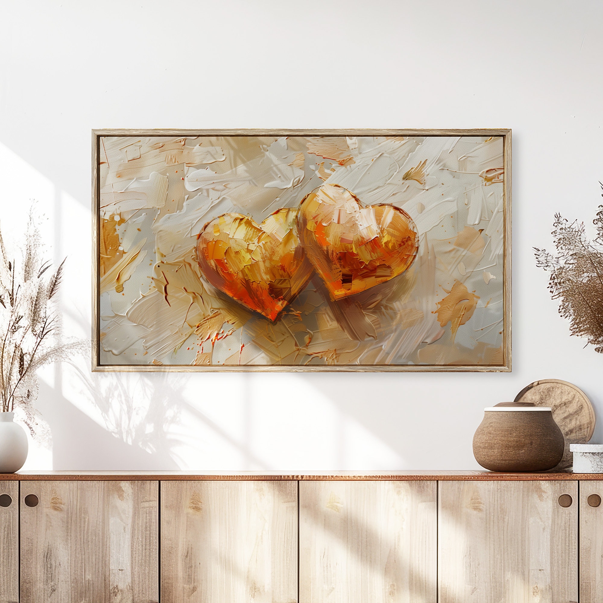 Frame TV Art - Valentines Day Art | Golden Hearts, Abstract Textured ...