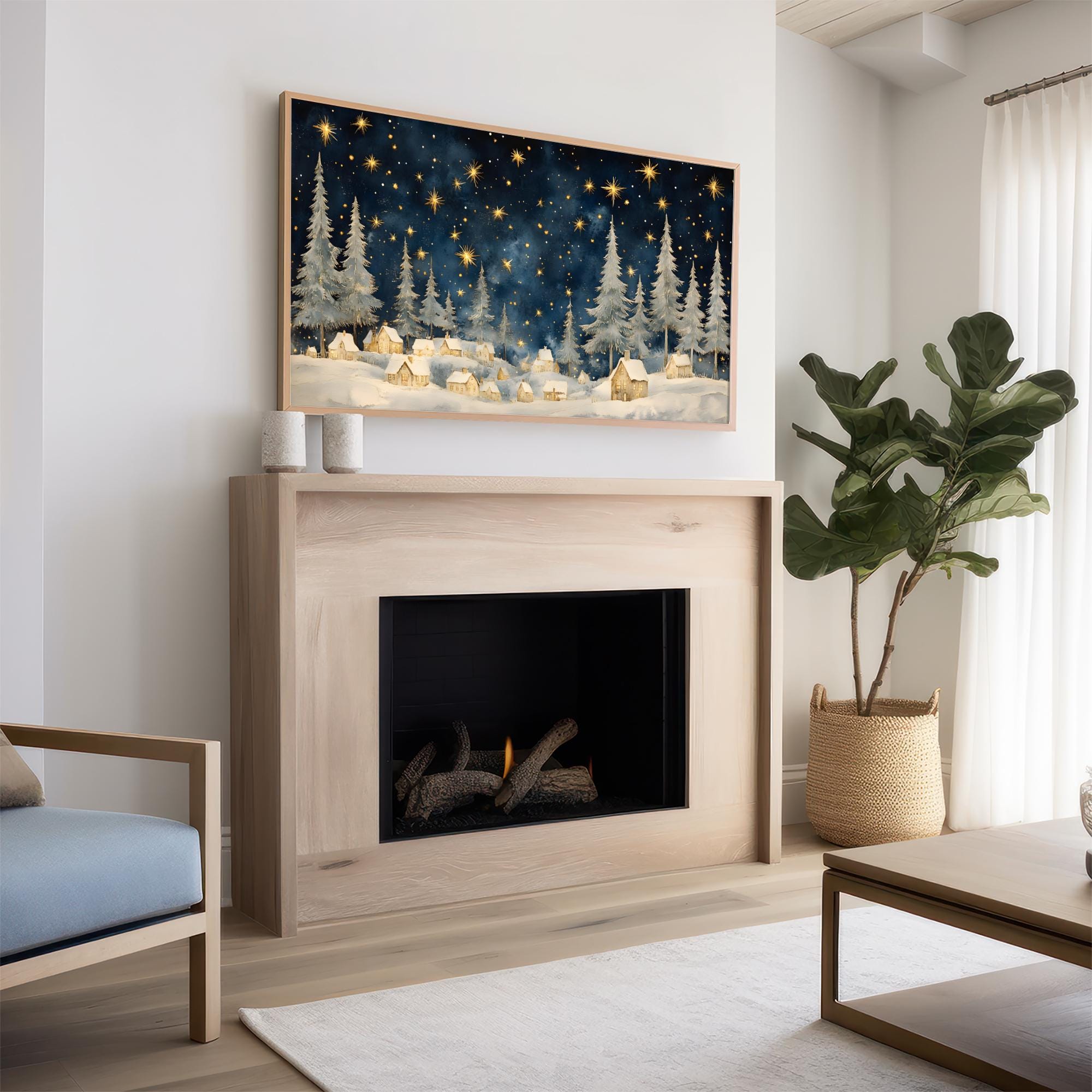 Frame TV Art - Winter Village and Pine Trees | Christmas Decor, Winter ...